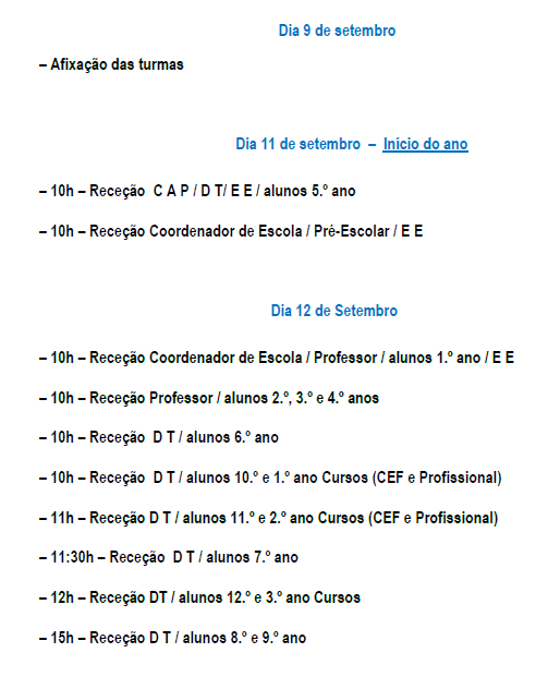 Calendarização de atividades – início do ano letivo 2025/2026 ...
